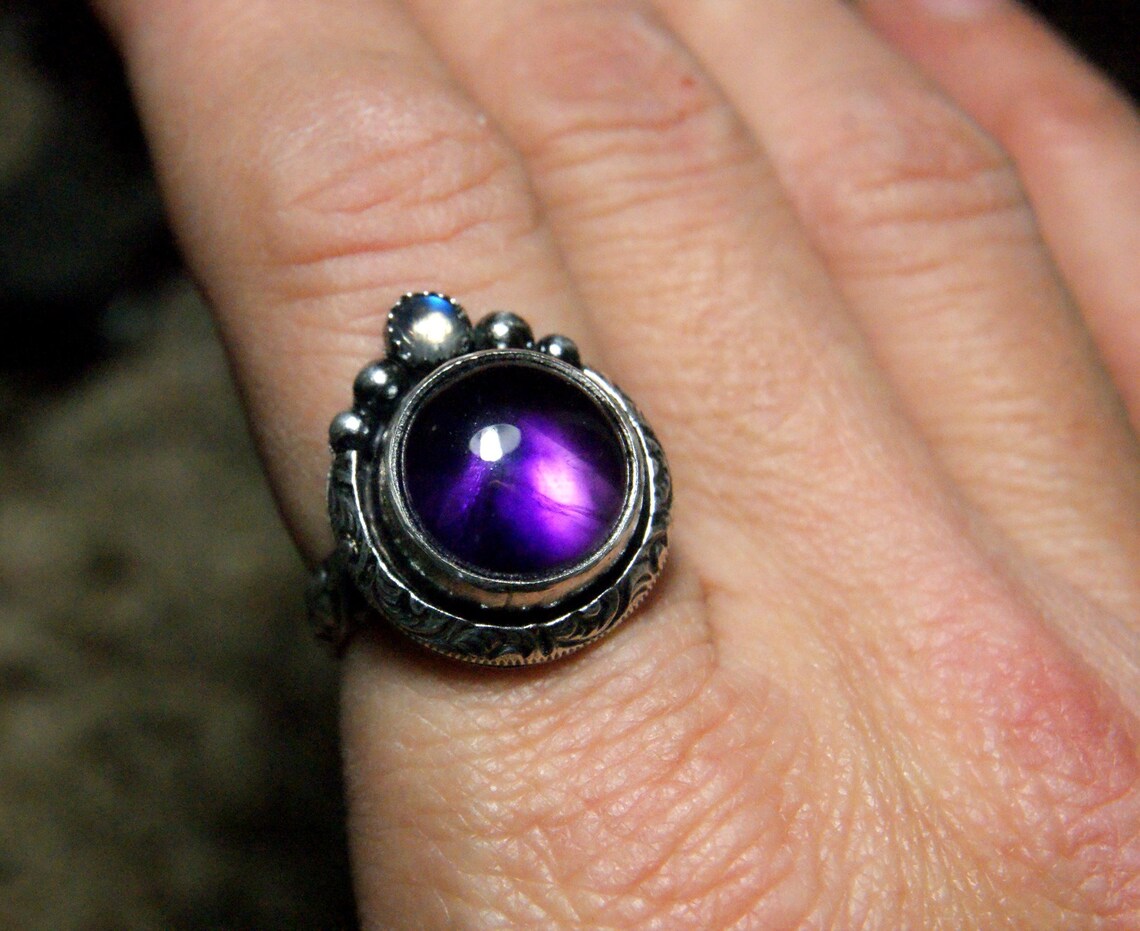 Gothic Style Amethyst Ring Natural Purple Chunky Stone Statement ...