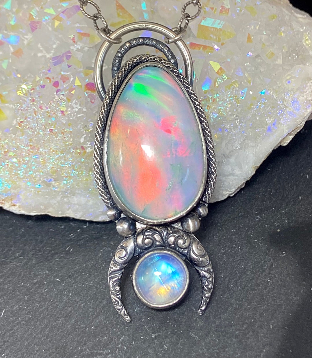 Aurora Opal Moonstone Necklace in Sterling Silver Celestial Jewelry - Etsy