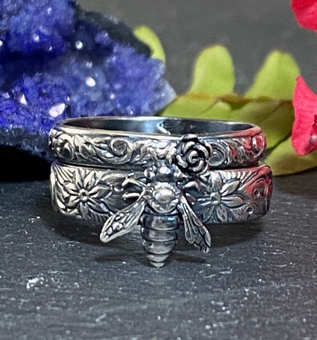 Bee Ring Sterling Silver Honey Bee, Handmade Stacking Rings - Etsy