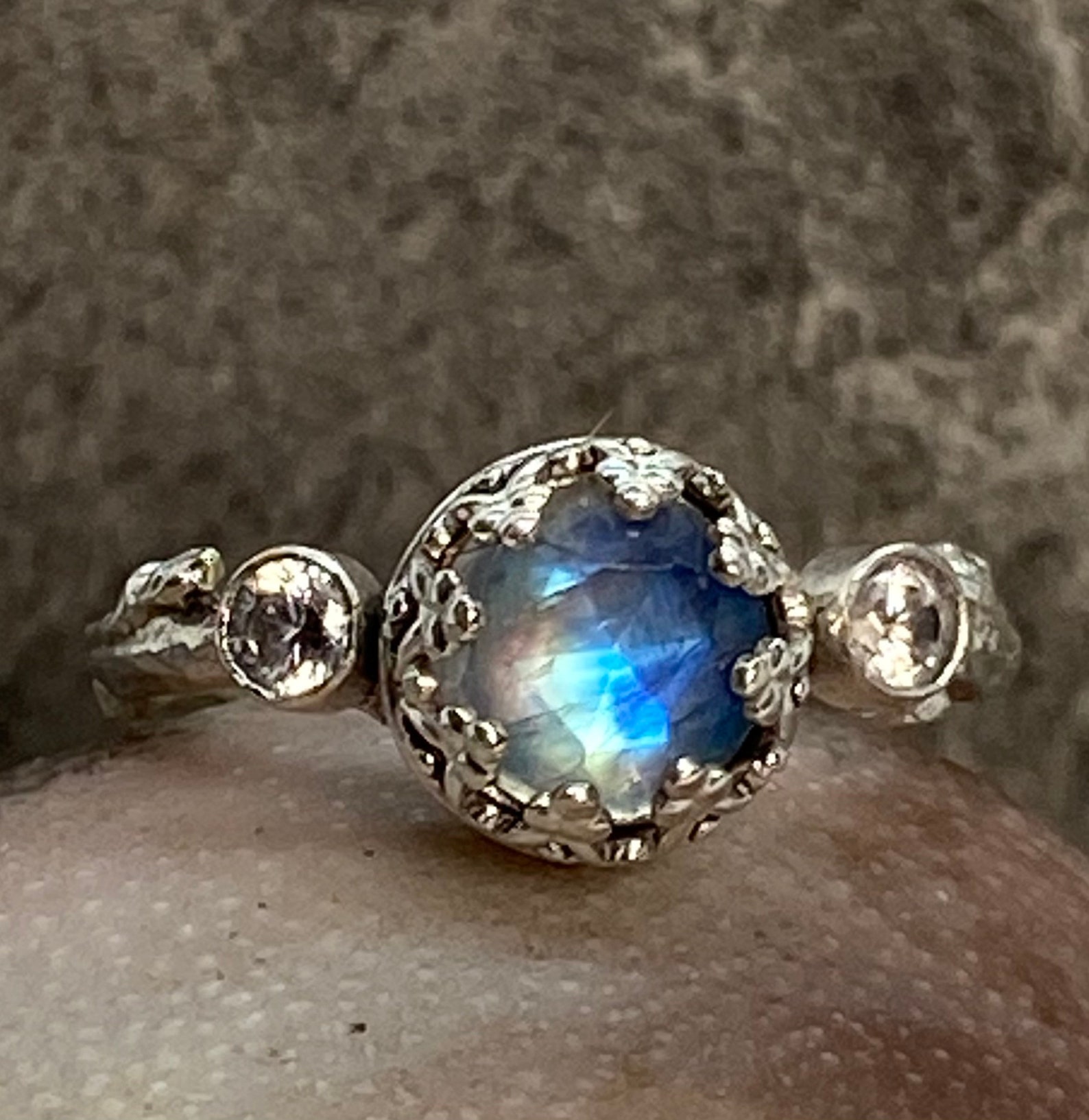 Blue Moonstone Engagement Ring Sterling Silver Natural Gemstone Branch ...
