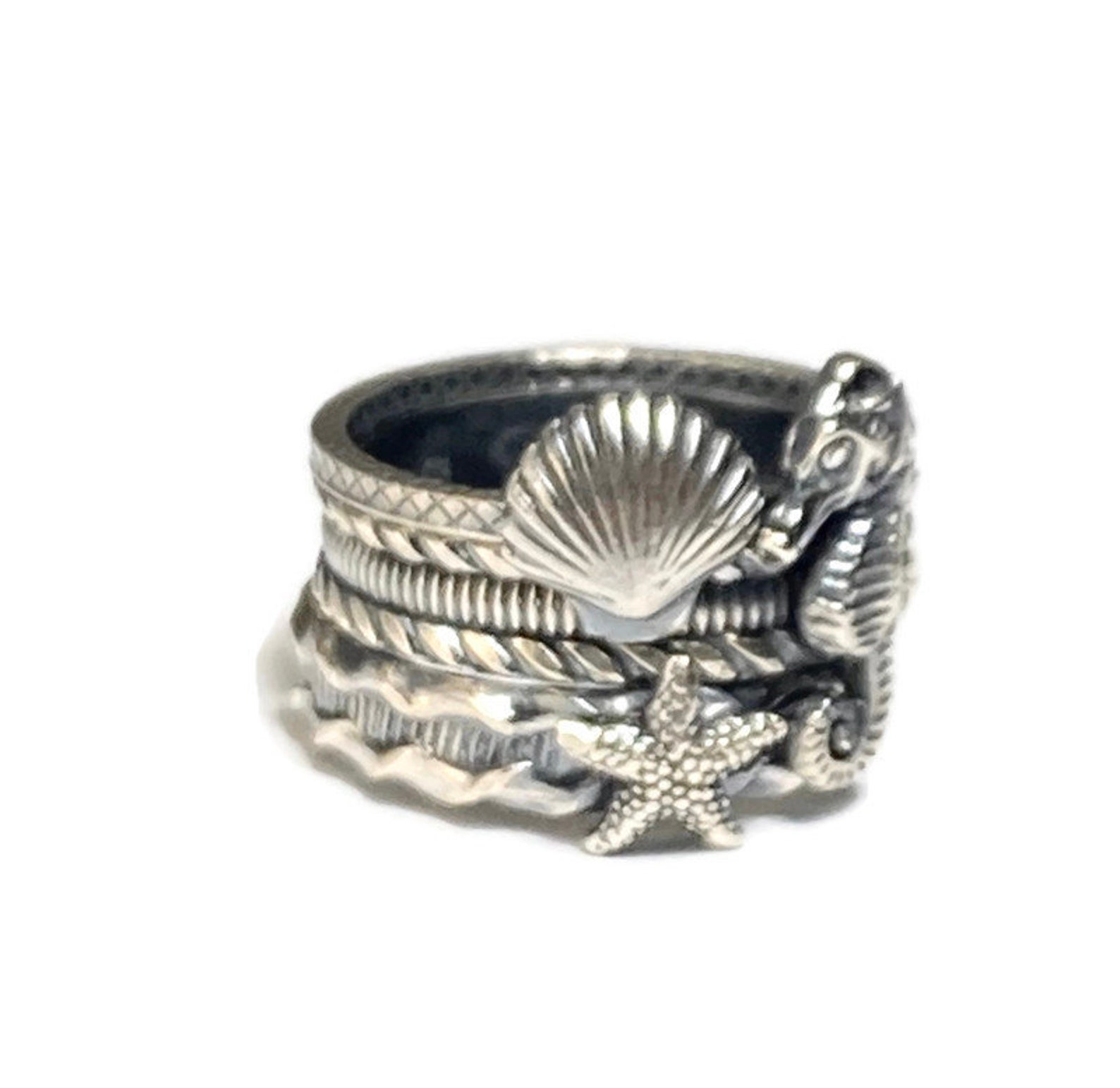 Seahorse Ring Seashell Starfish Stacking Set in Sterling Silver - Etsy