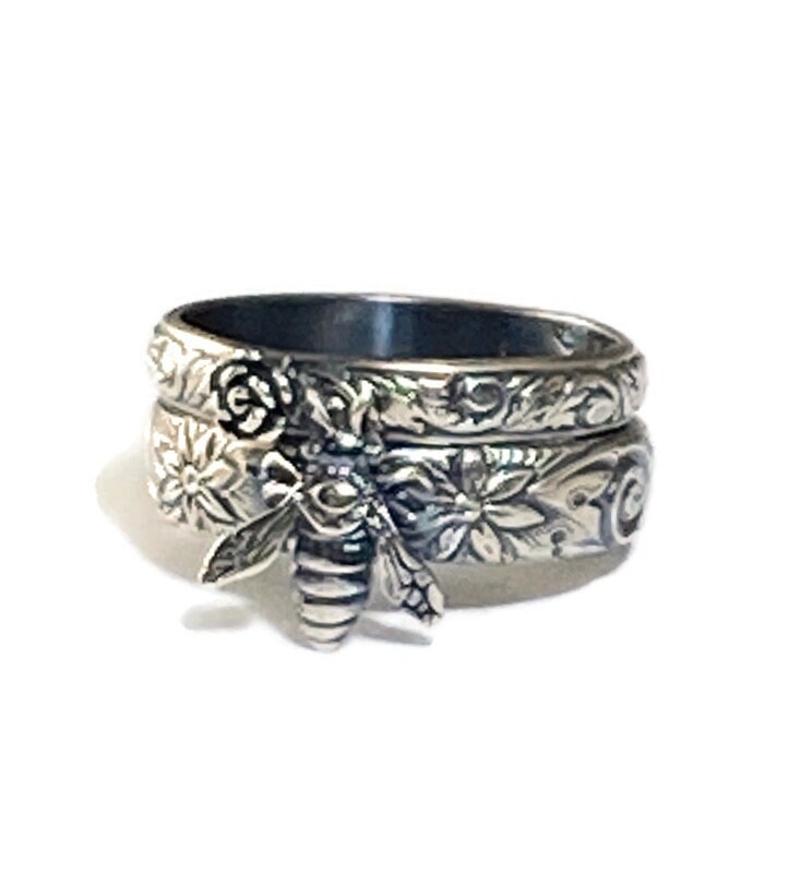 Bee Ring Sterling Silver Honey Bee, Handmade Stacking Rings - Etsy