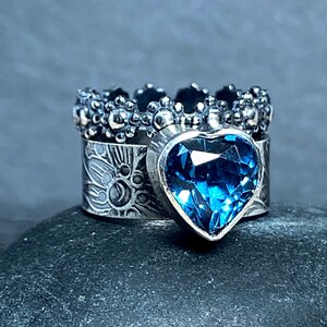 London Blue Topaz Heart Shape Ring in Sterling Silver Wedding Set - Etsy