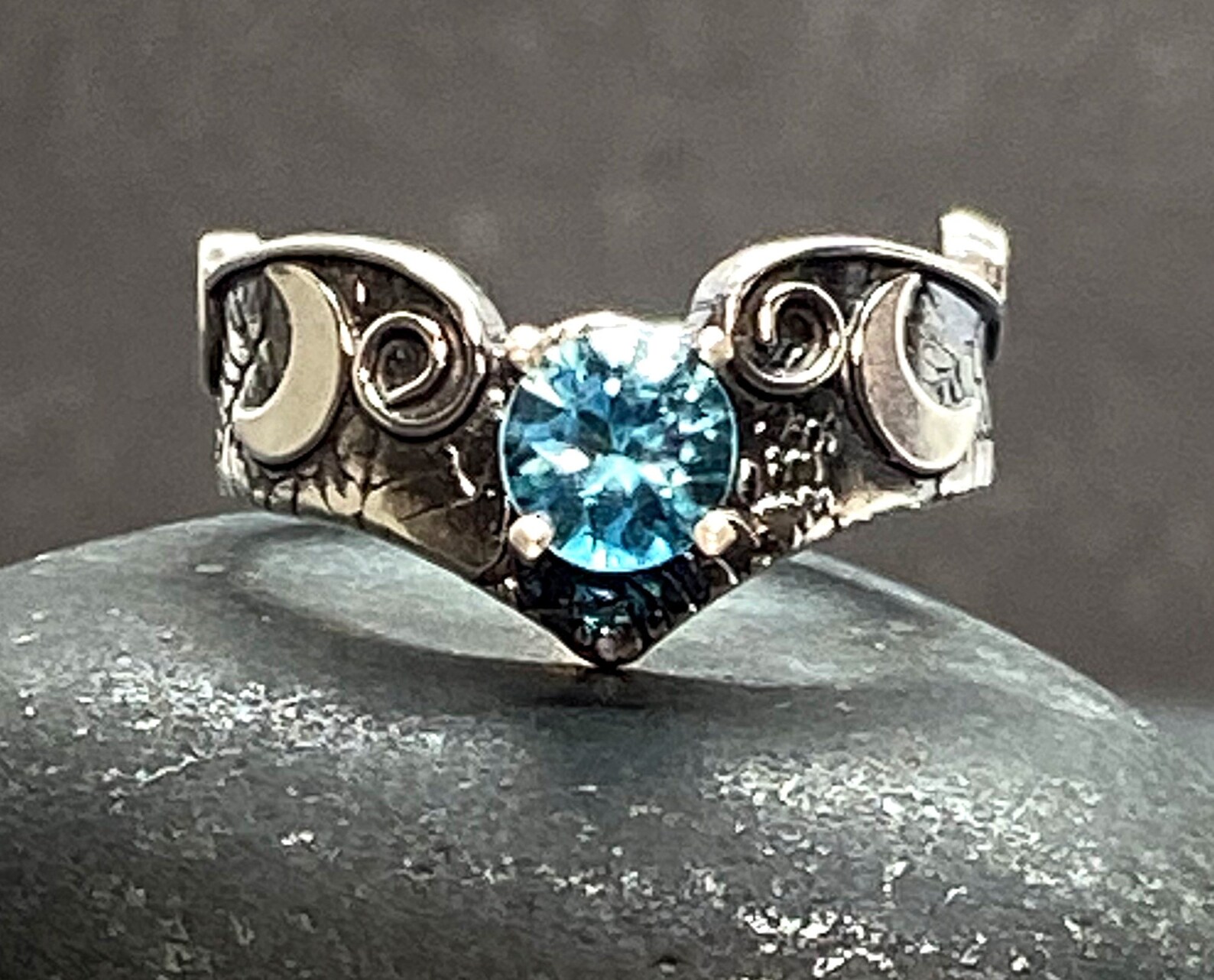 Dew on the Web Blue Zircon Wedding Ring Gothic Style Custom | Etsy