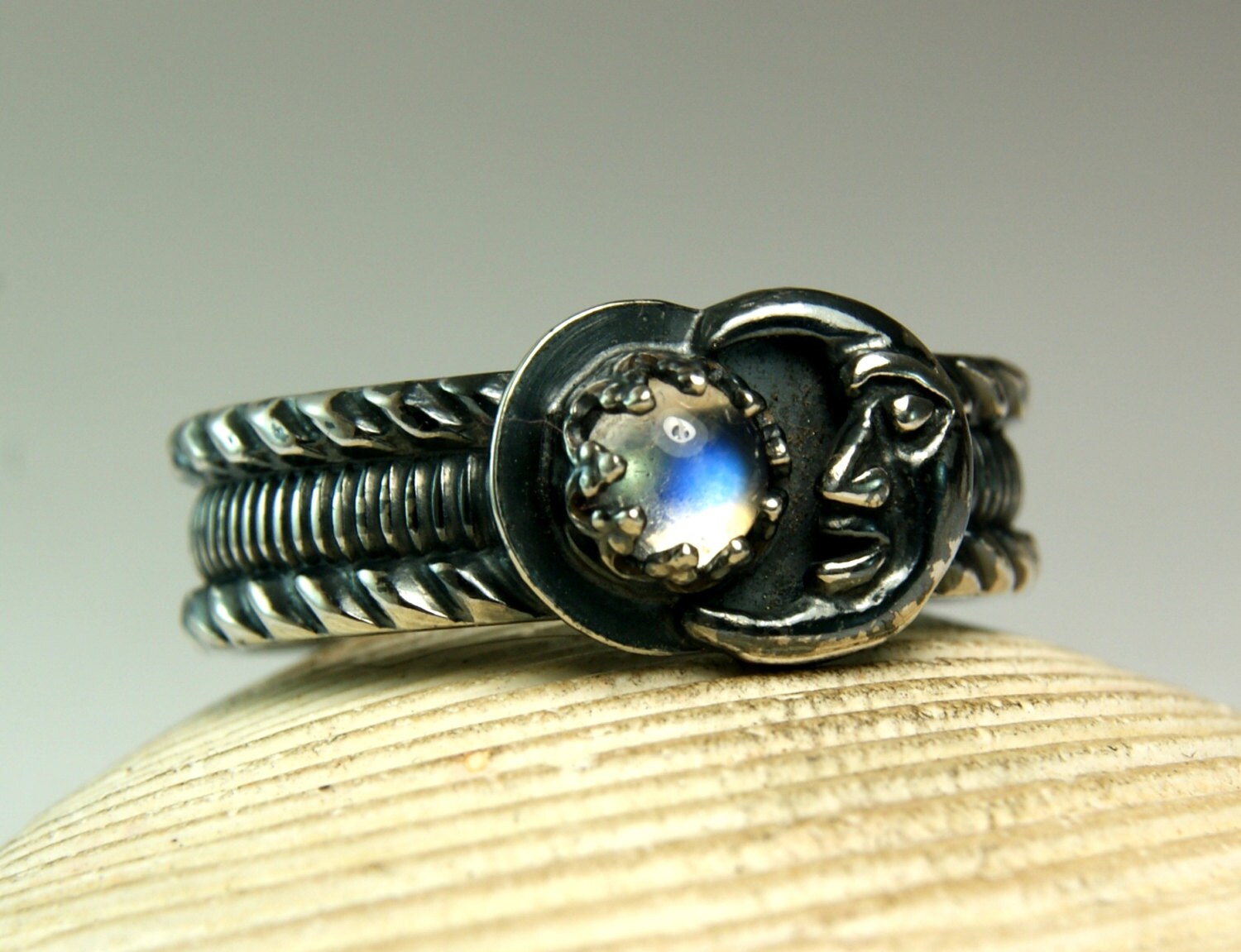 Crescent Moon Ring Blue Moonstone Jewelry Bohemian Style - Etsy