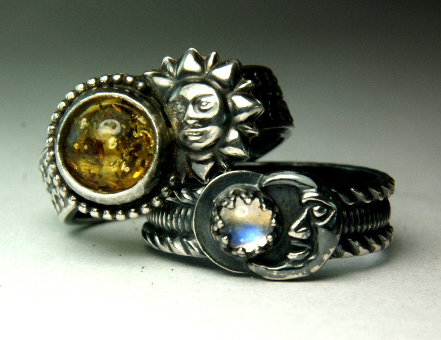 Crescent Moon Ring Blue Moonstone Jewelry Bohemian Style - Etsy