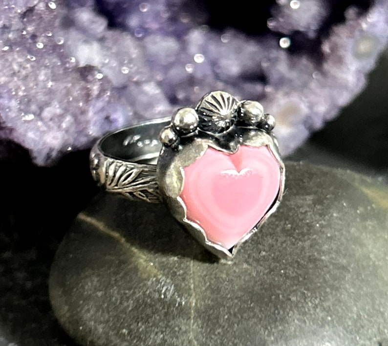 Pink Heart Stone Ring in Sterling Silver - Etsy