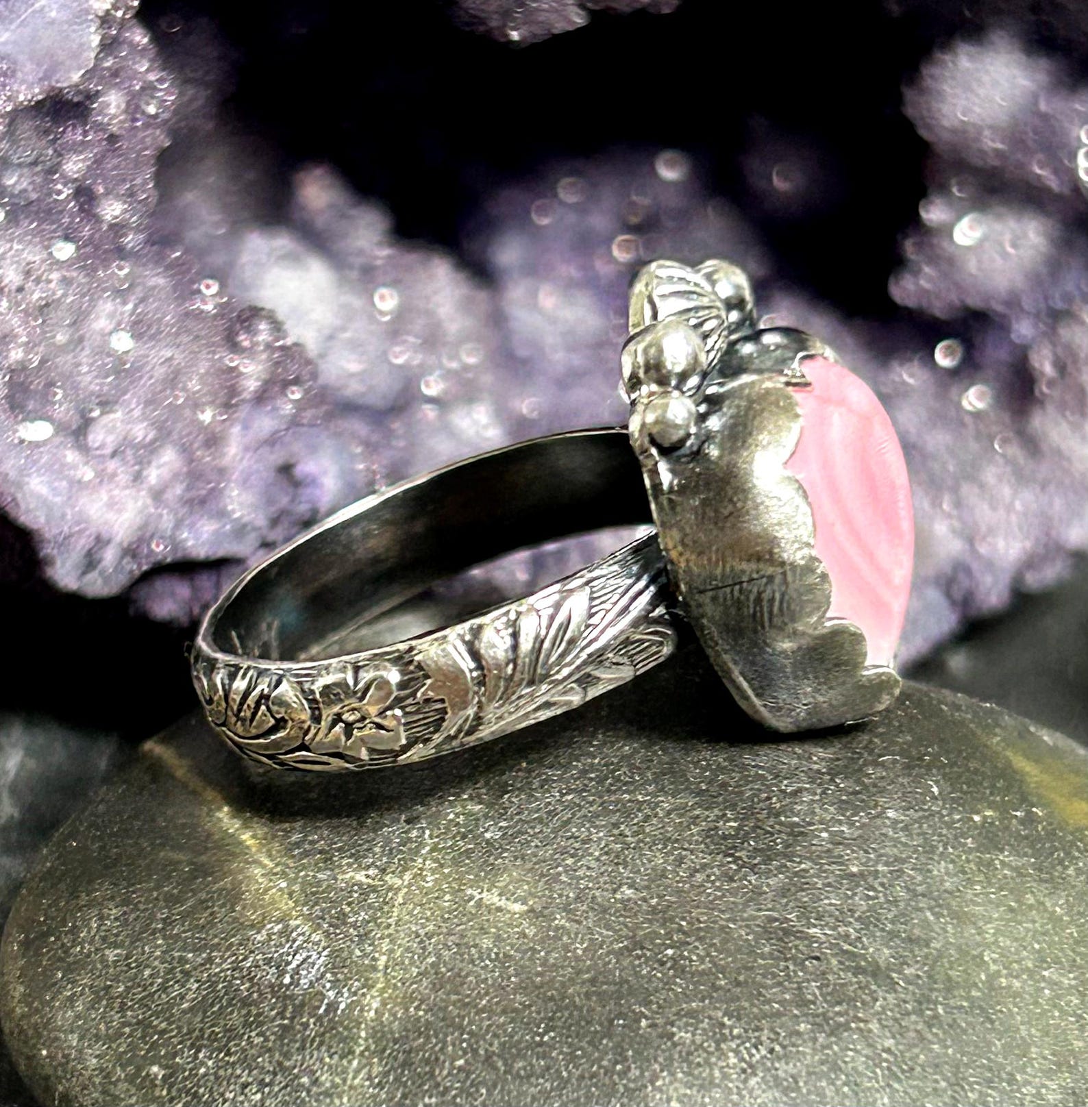 Pink Heart Stone Ring in Sterling Silver - Etsy