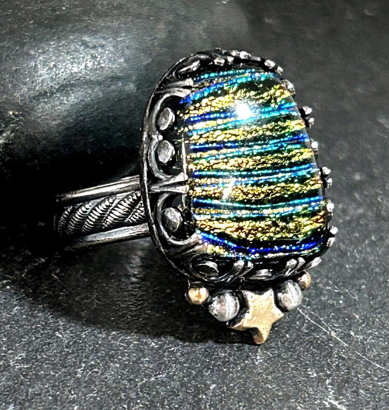 Dichroic Glass Sterling Silver Ring – Handmade Artisan Boho Statement ...