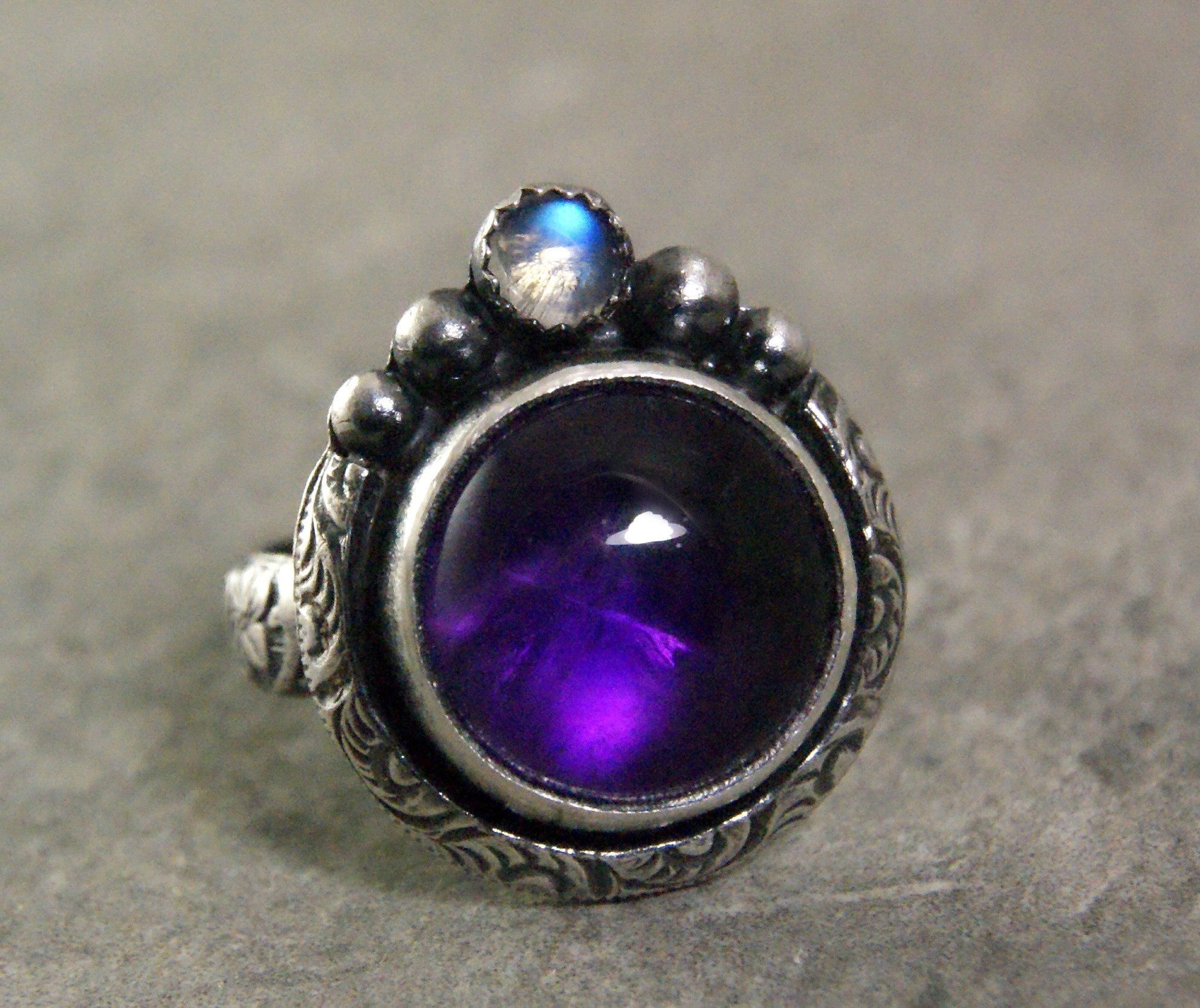 Gothic Style Amethyst Ring Natural Purple Chunky Stone Statement ...
