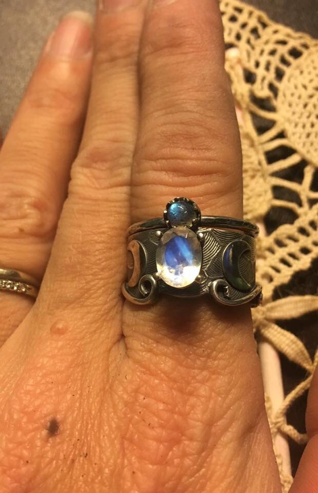 Rainbow Moonstone Wedding Set Moon Goddess Celestial Jewelry | Etsy