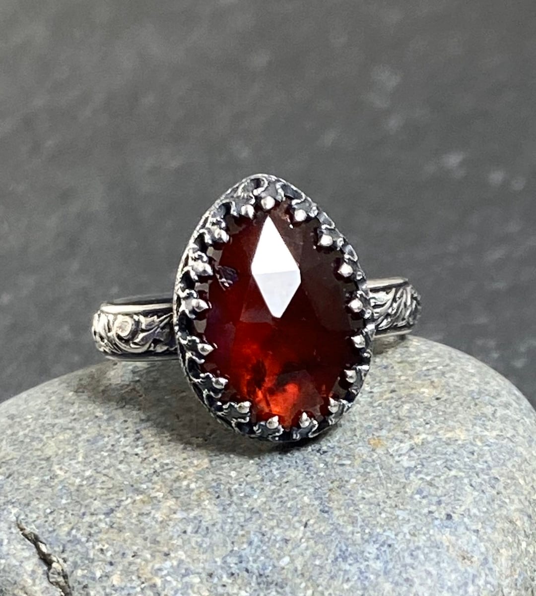 Pear Shape Rose Cut Garnet Ring Vintage Style Jewelry Cocktail Ring in ...