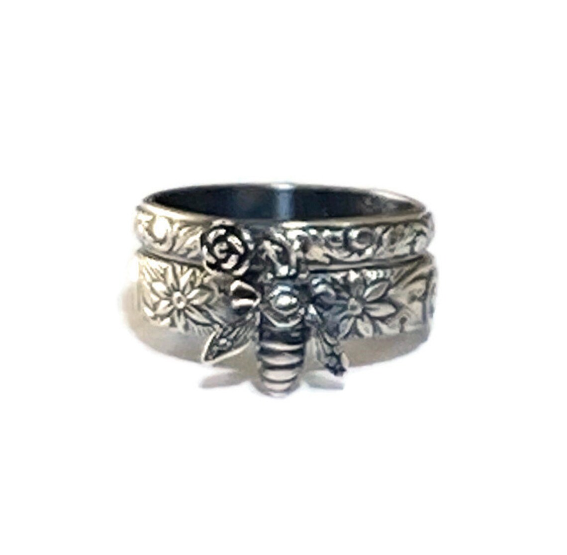 Bee Ring Sterling Silver Honey Bee, Handmade Stacking Rings - Etsy