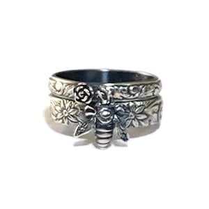 Bee Ring Sterling Silver Honey Bee, Handmade Stacking Rings - Etsy