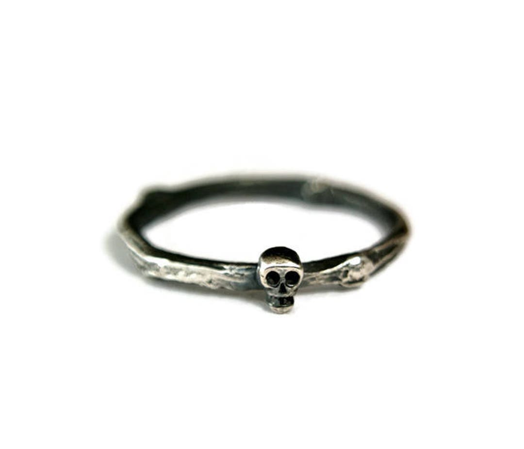 Sterling Silver Skull Ring Rustic Style Dainty Wedding Band Antiqued ...