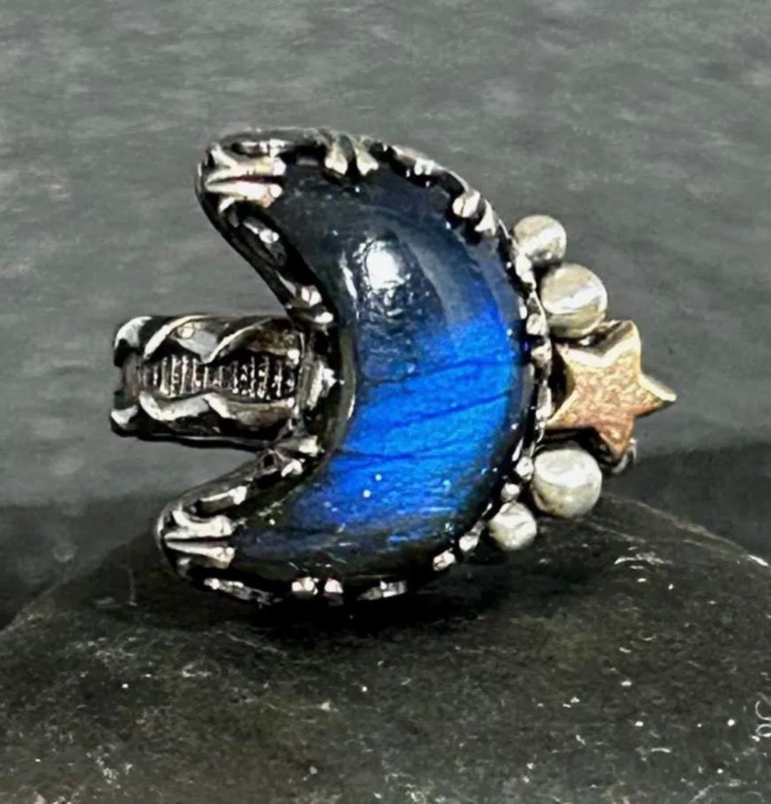 Labradorite Crescent Moon Ring , Sterling Silver Moonstone Jewelry ...