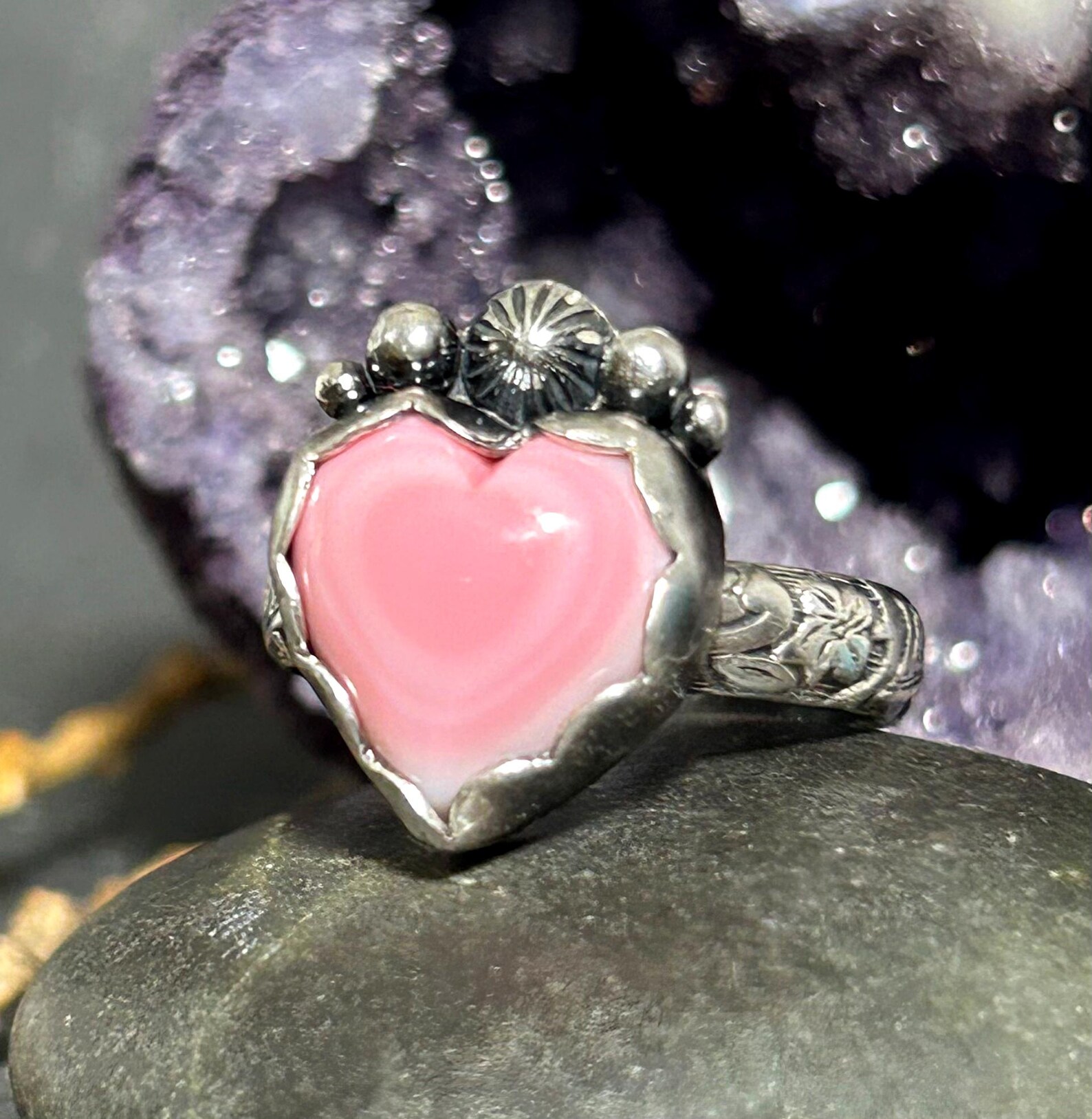 Pink Heart Stone Ring in Sterling Silver - Etsy