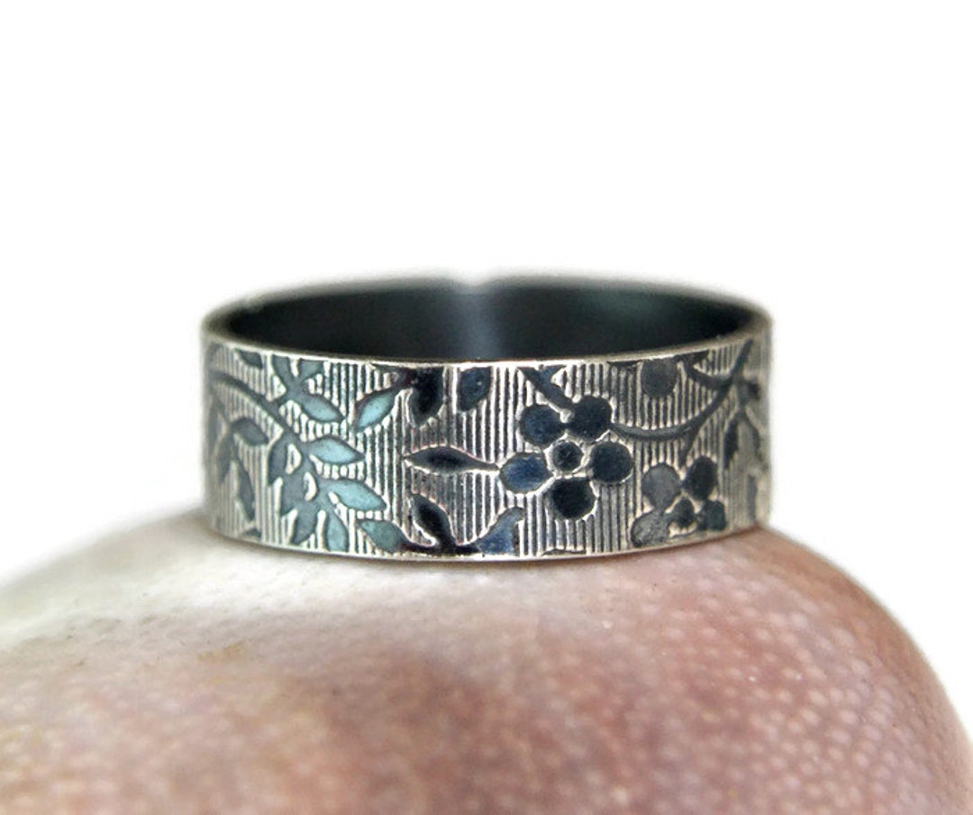 Sterling Silver Floral Band, Wide Silver Band, Vintage Style Jewelry ...
