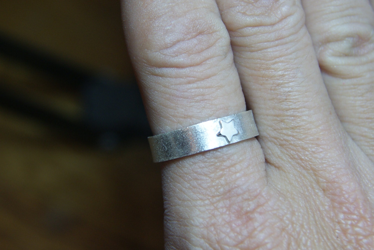 Silver Star Ring Sterling Thick Satin Band Star Band Hand | Etsy