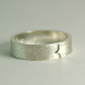 Silver Star Ring, Sterling Thick Satin Band, Star Band, Hand Made ...