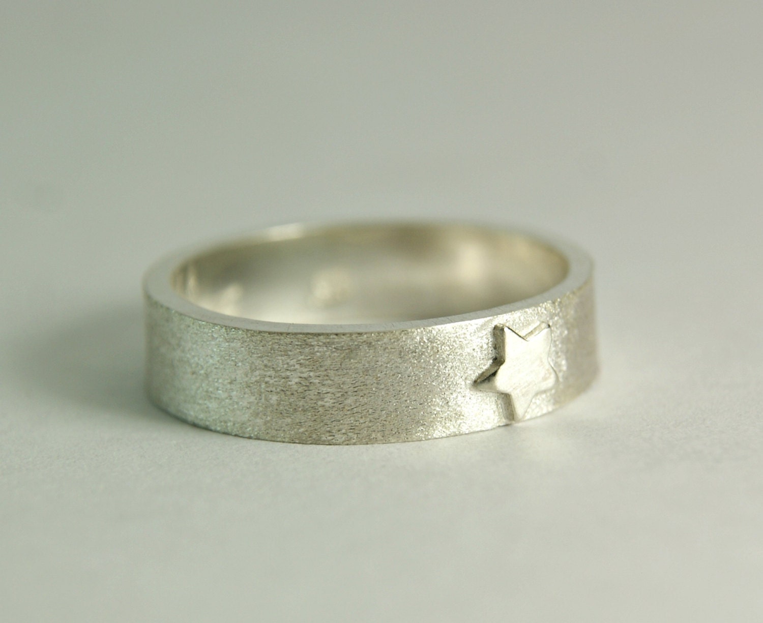 Silver Star Ring Sterling Thick Satin Band Star Band Hand | Etsy