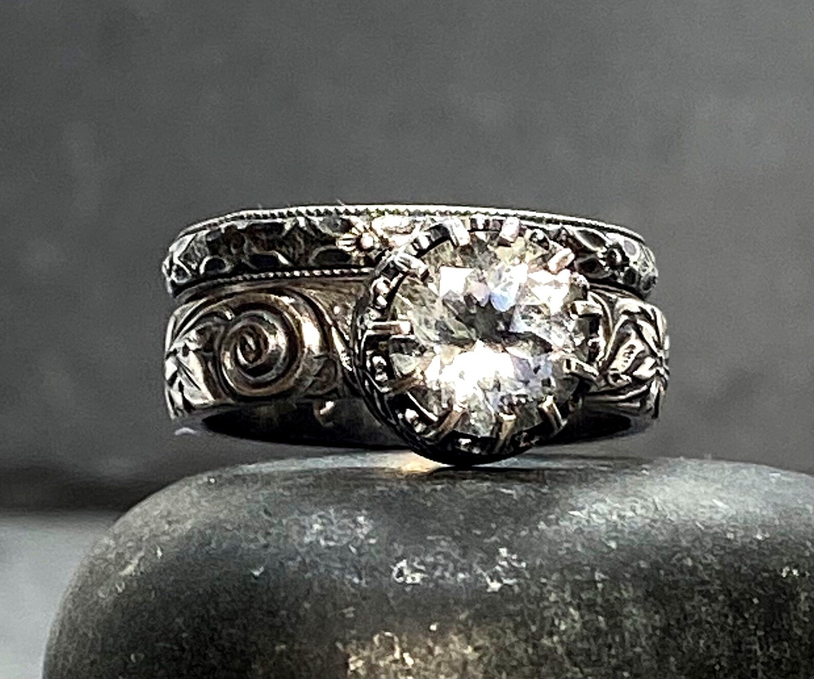 Goshenite Gemstone Engagement Ring Unique Crystal Quartz Wedding Set ...