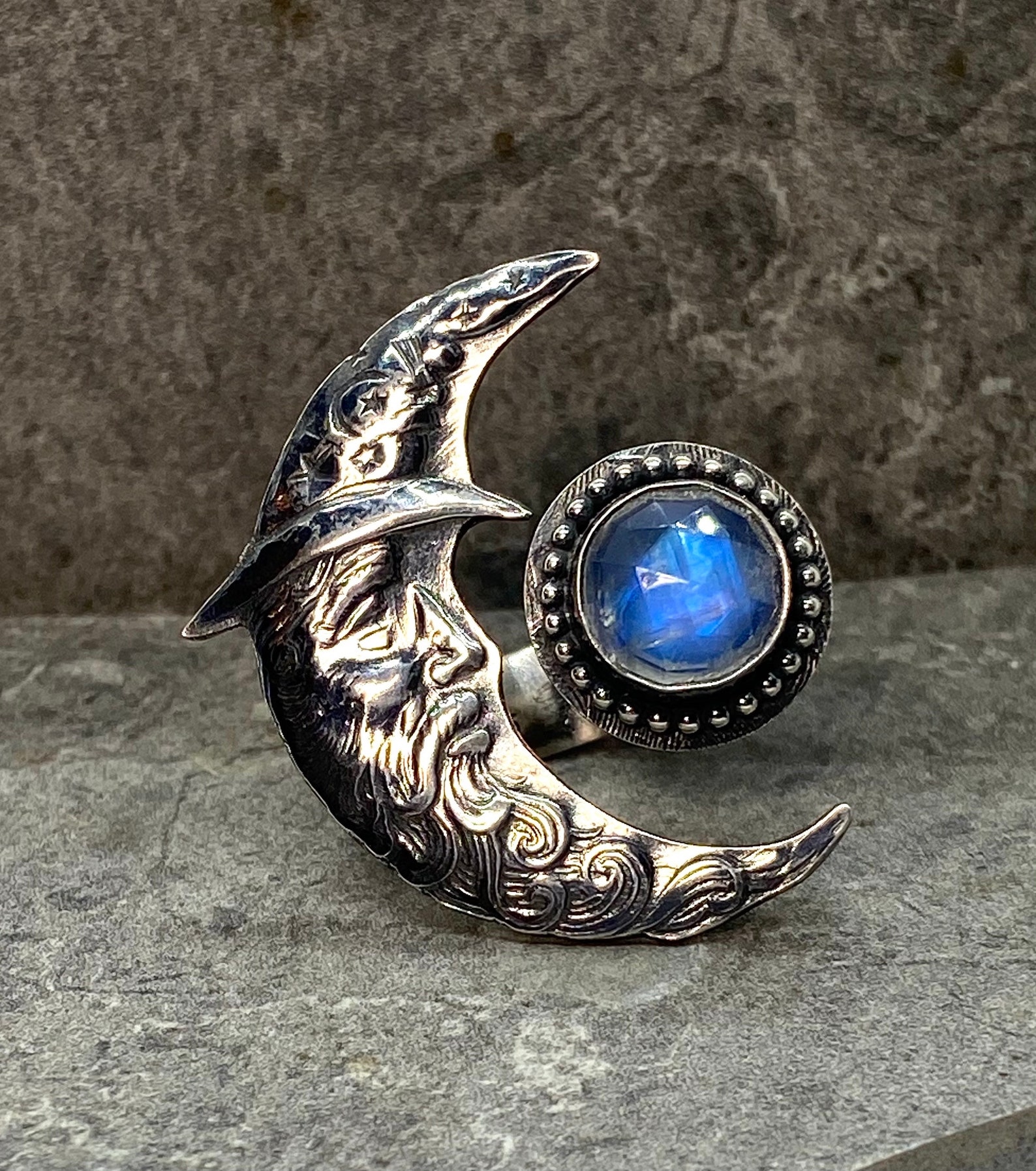 Man in the Moon Ring Sterling Silver Moonstone Statement Ring - Etsy