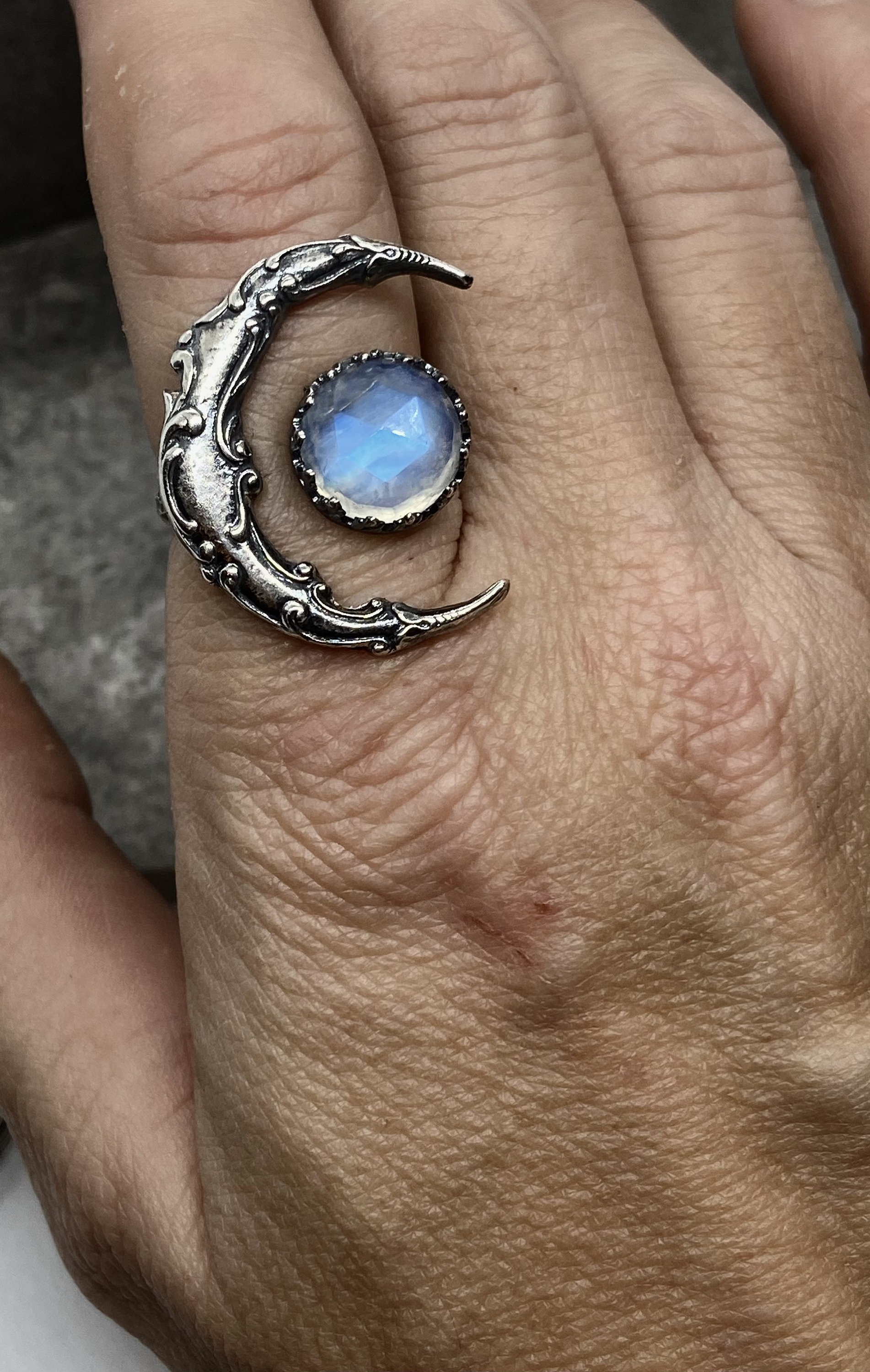 Blue Moonstone Crescent Moon Ring, Sterling Silver Statement Ring - Etsy