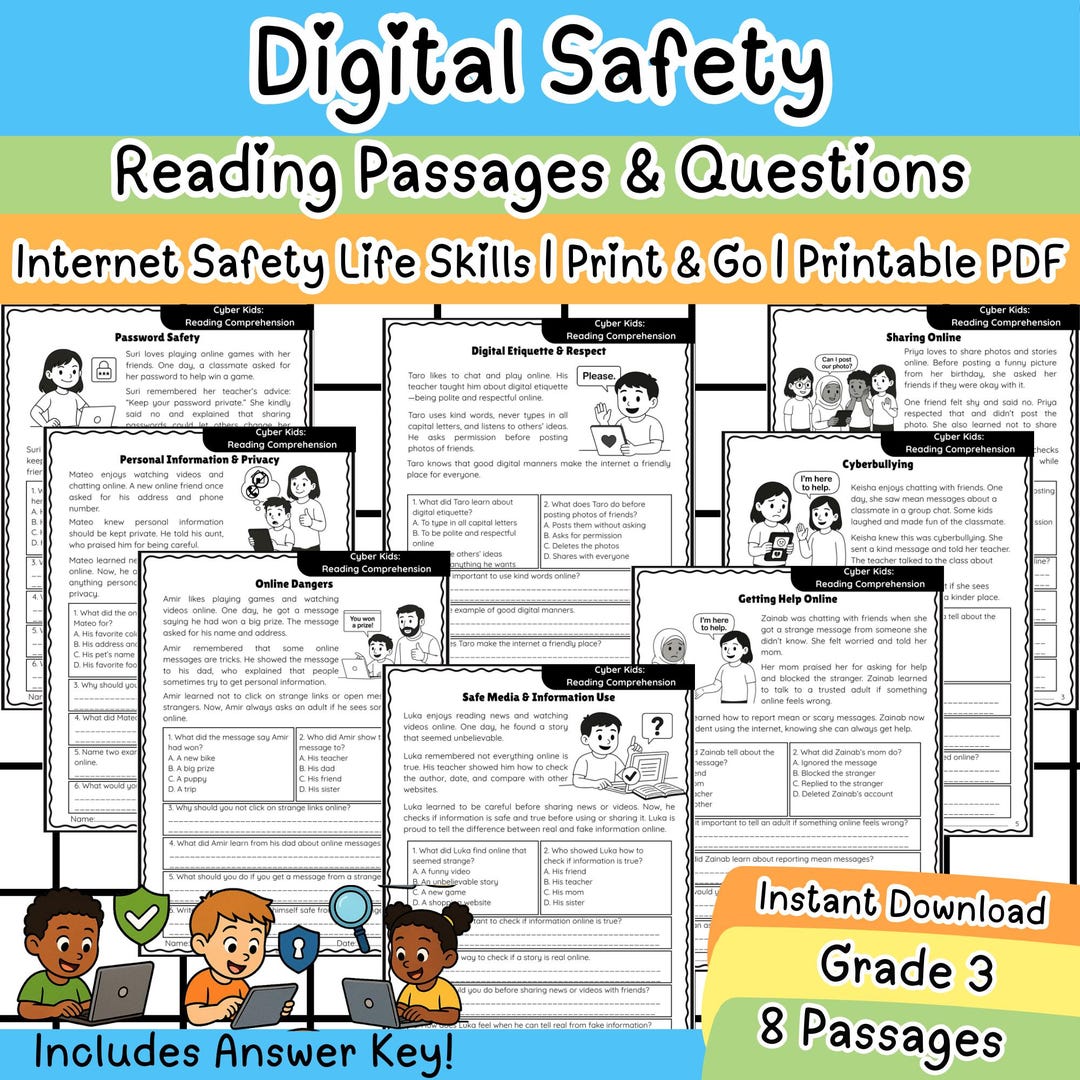 Digital Safety Reading Passages With Questions: Grade 3 Internet Safety ...