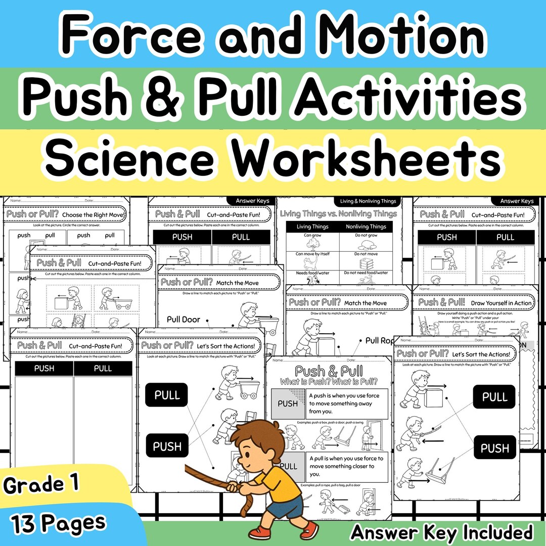 Push and Pull Worksheets: Grade 1 Science Activities, Cut and Paste ...