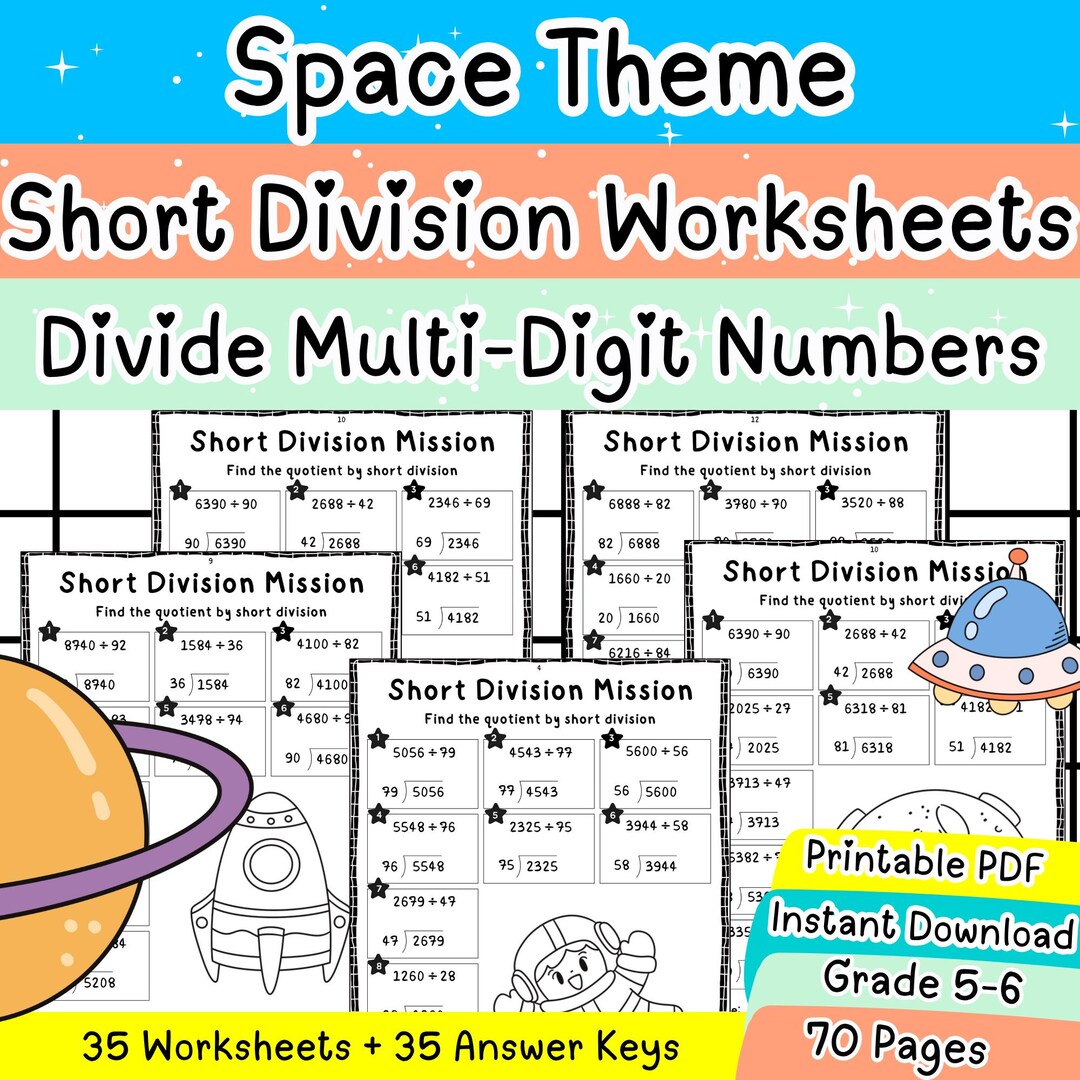 Space Theme Short Division Worksheets: Grade 5–6 Math Practice (PDF ...