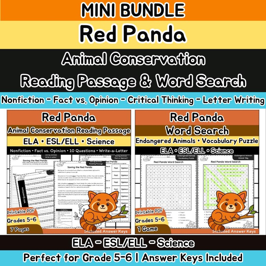 Red Panda Mini Bundle: Reading Passage & Word Search (PDF Printable) - Etsy
