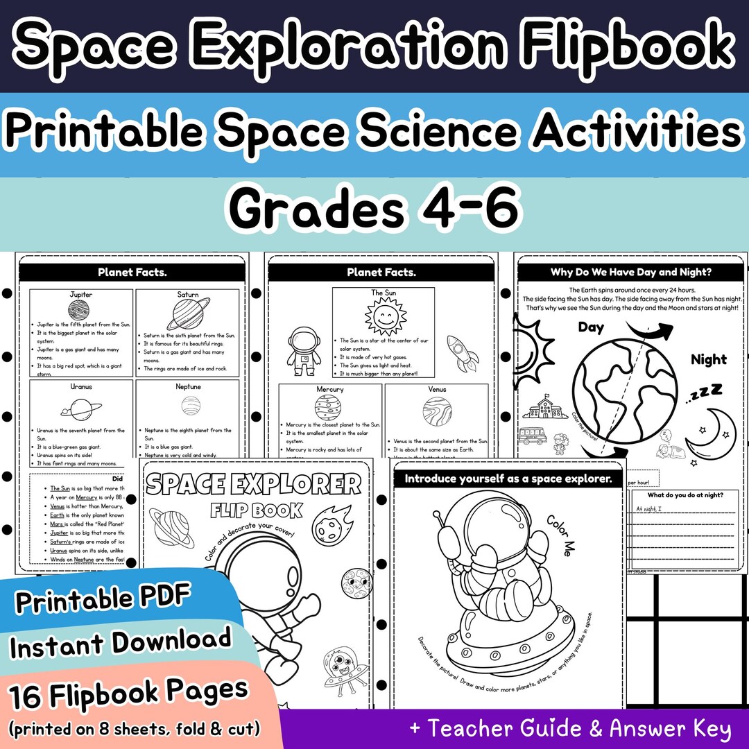 Space Exploration Flipbook: Grades 4–6 Solar System, Moon Phases, Space ...