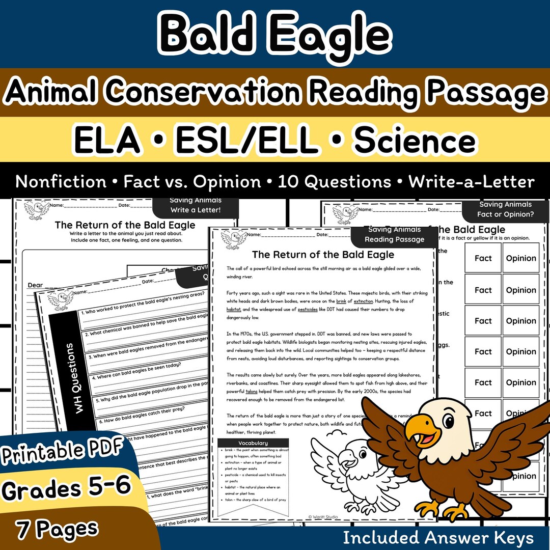 Bald Eagle Reading Comprehension: Grades 5–6 ELA & Science Passages ...