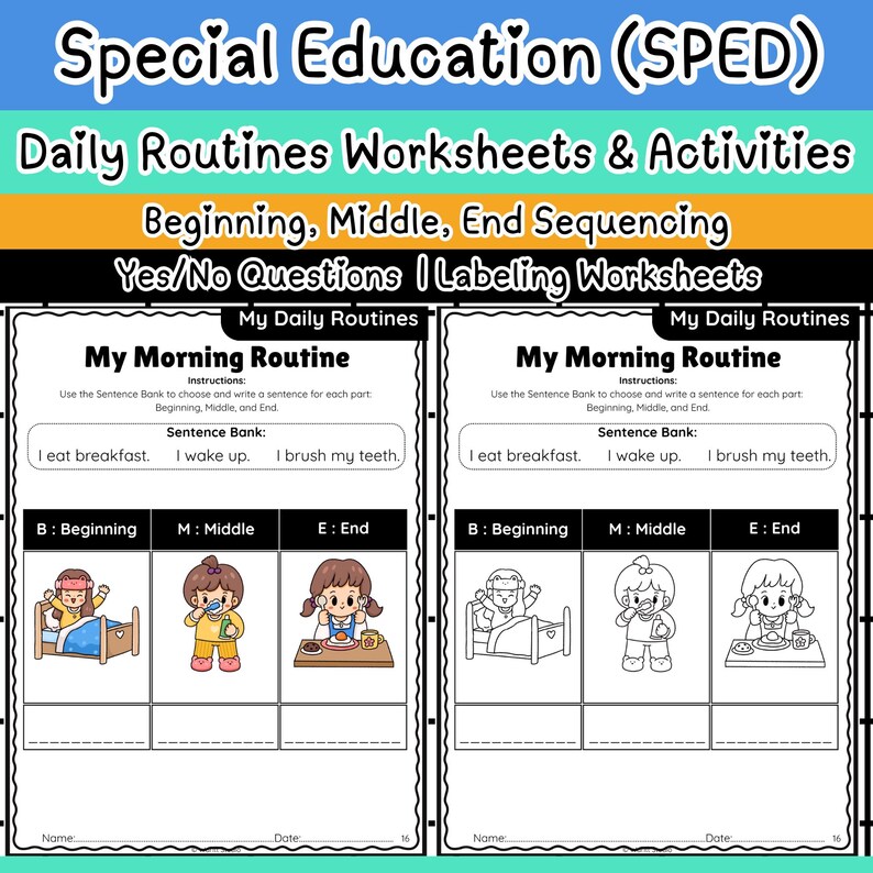 SPED Daily Routine Worksheets: Special Education Life Skills Activities ...