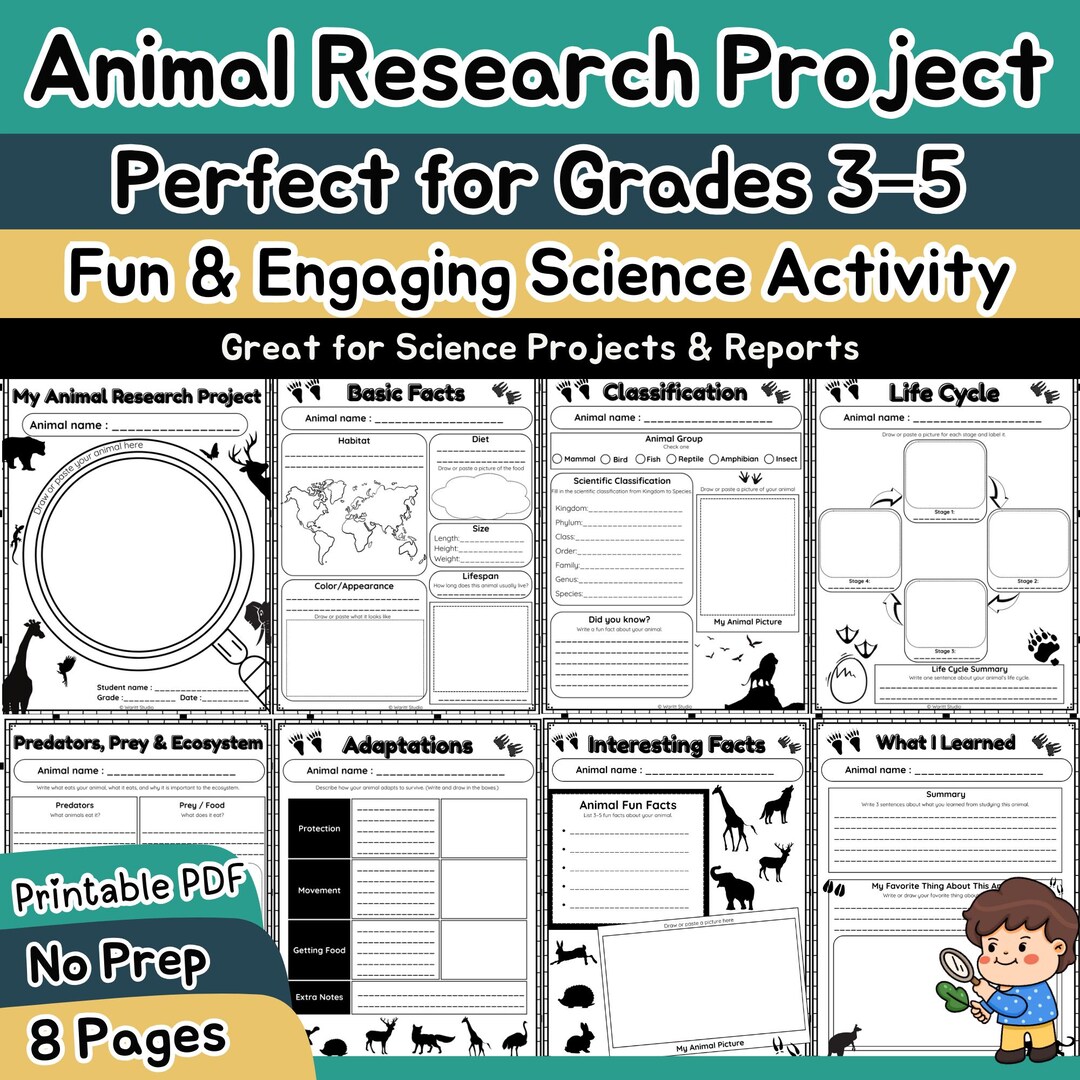 Animal Research Project Template: Grades 3–5 Science Fair Worksheets ...