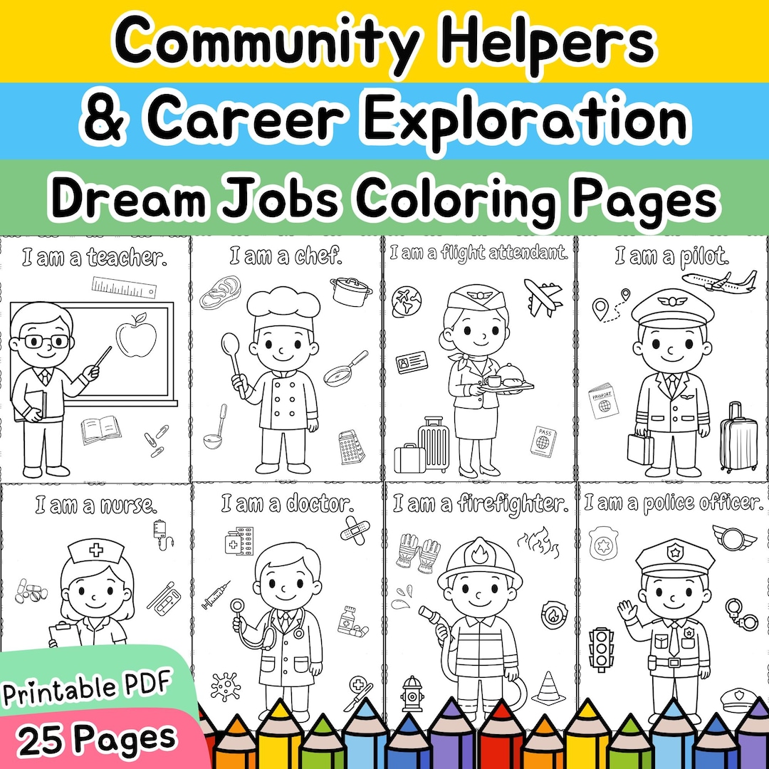 Dream Jobs Coloring Book: 25 Career Exploration & Community Helpers ...
