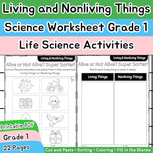 Living and Nonliving Things Worksheets: Grade 1 Life Science Activities ...