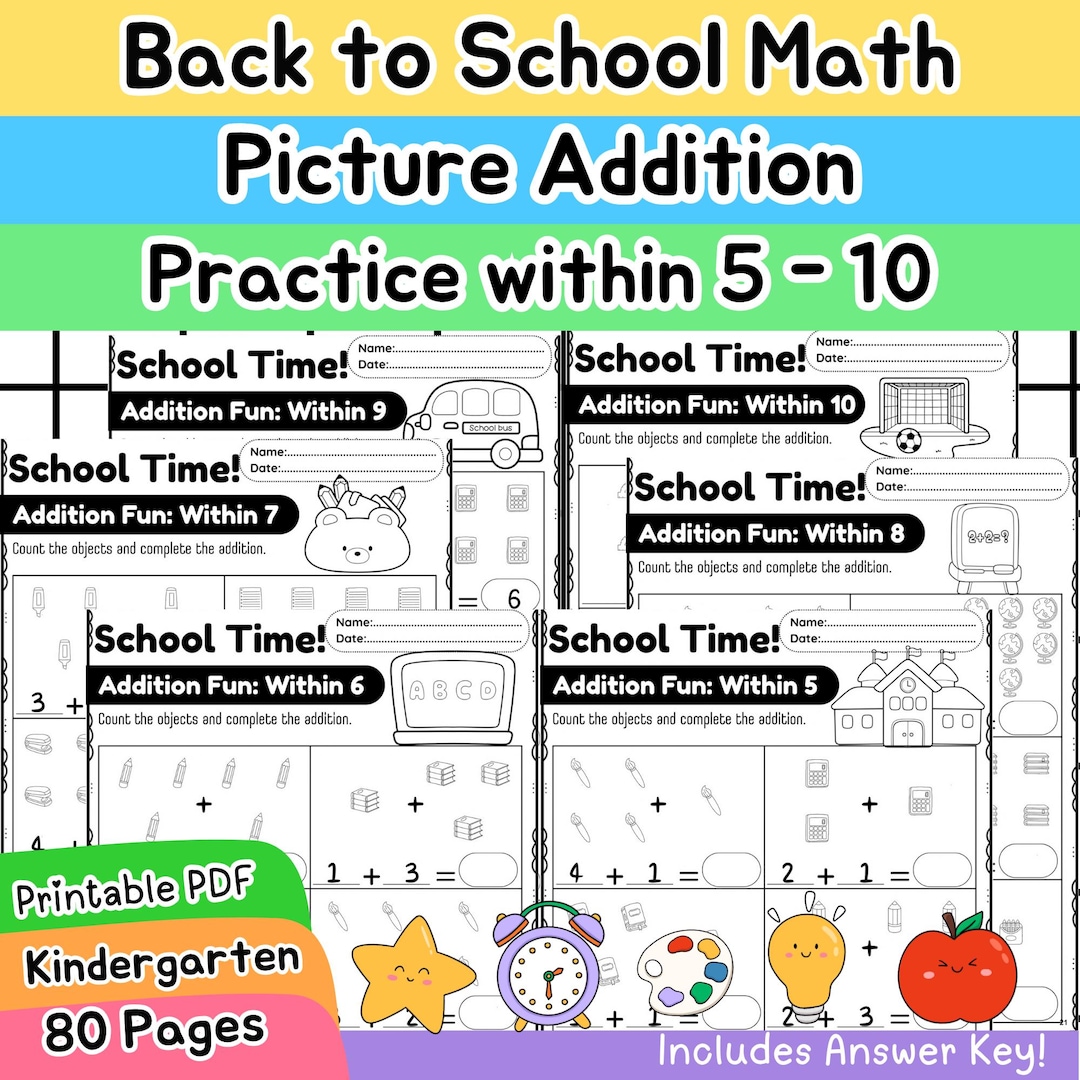 Back to School Kindergarten Math Worksheets | Addition Within 5-10 ...