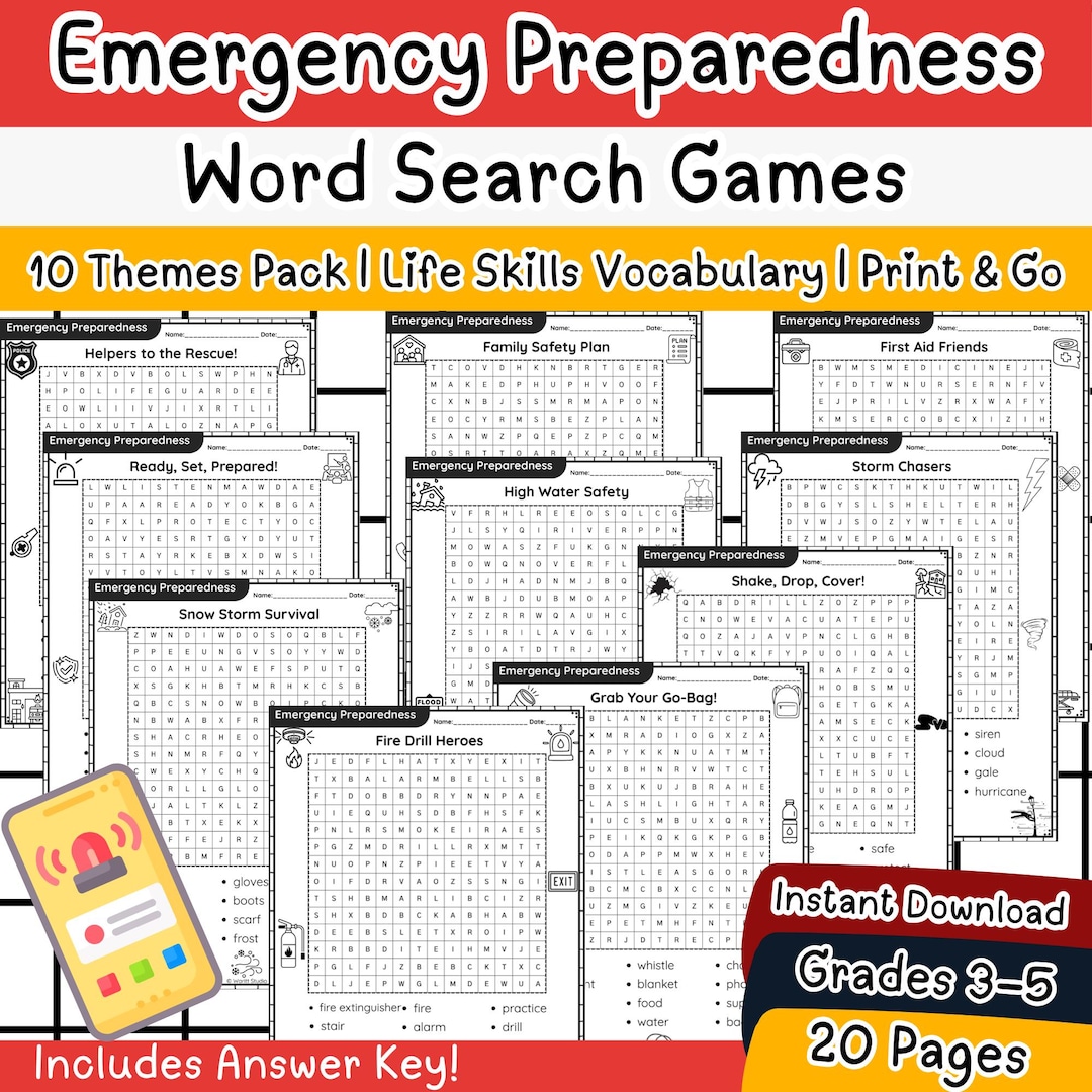 Emergency Preparedness Word Search: Grades 3–5 Safety Vocabulary ...