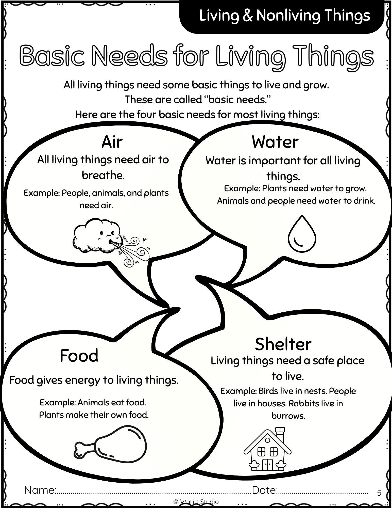 Living and Nonliving Things Worksheets: Grade 1 Life Science Activities ...