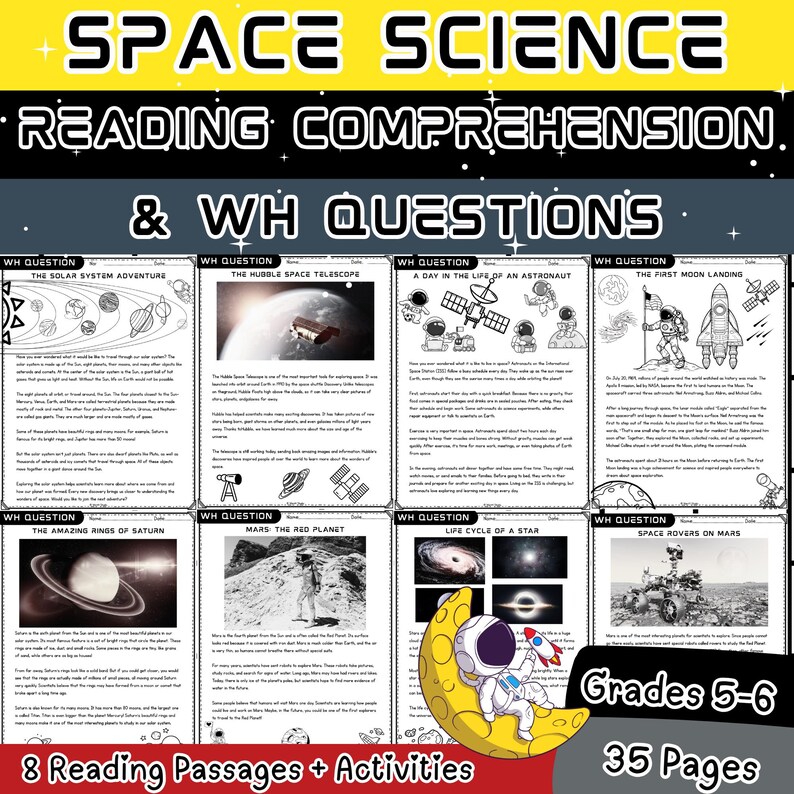 Space Science Reading Comprehension Worksheets | 8 WH Questions ...