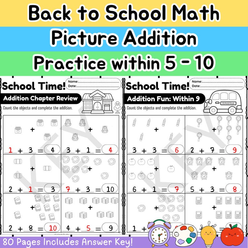 Back to School Kindergarten Math Worksheets | Addition Within 5-10 ...