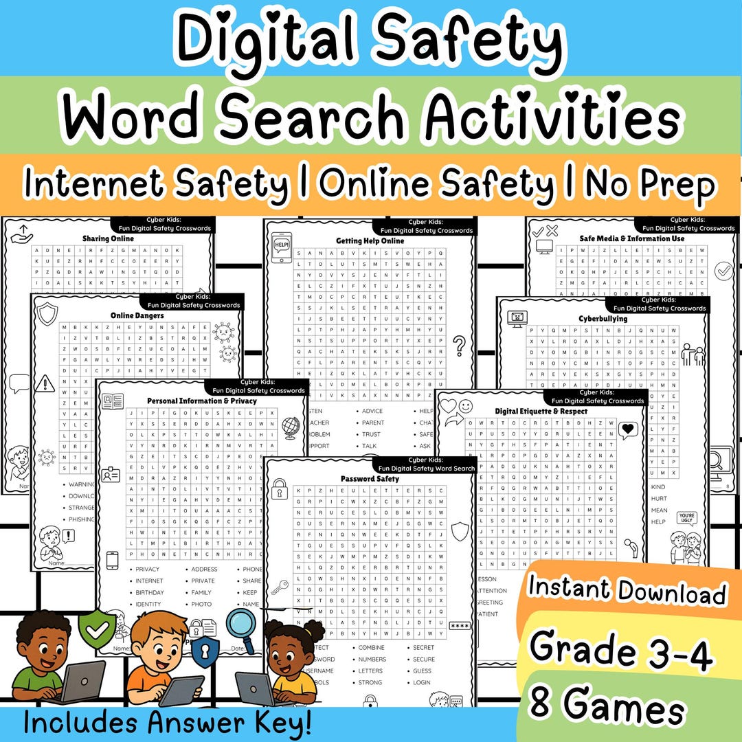 Digital Safety Word Search Activities : Internet Safety, Cyberbullying ...