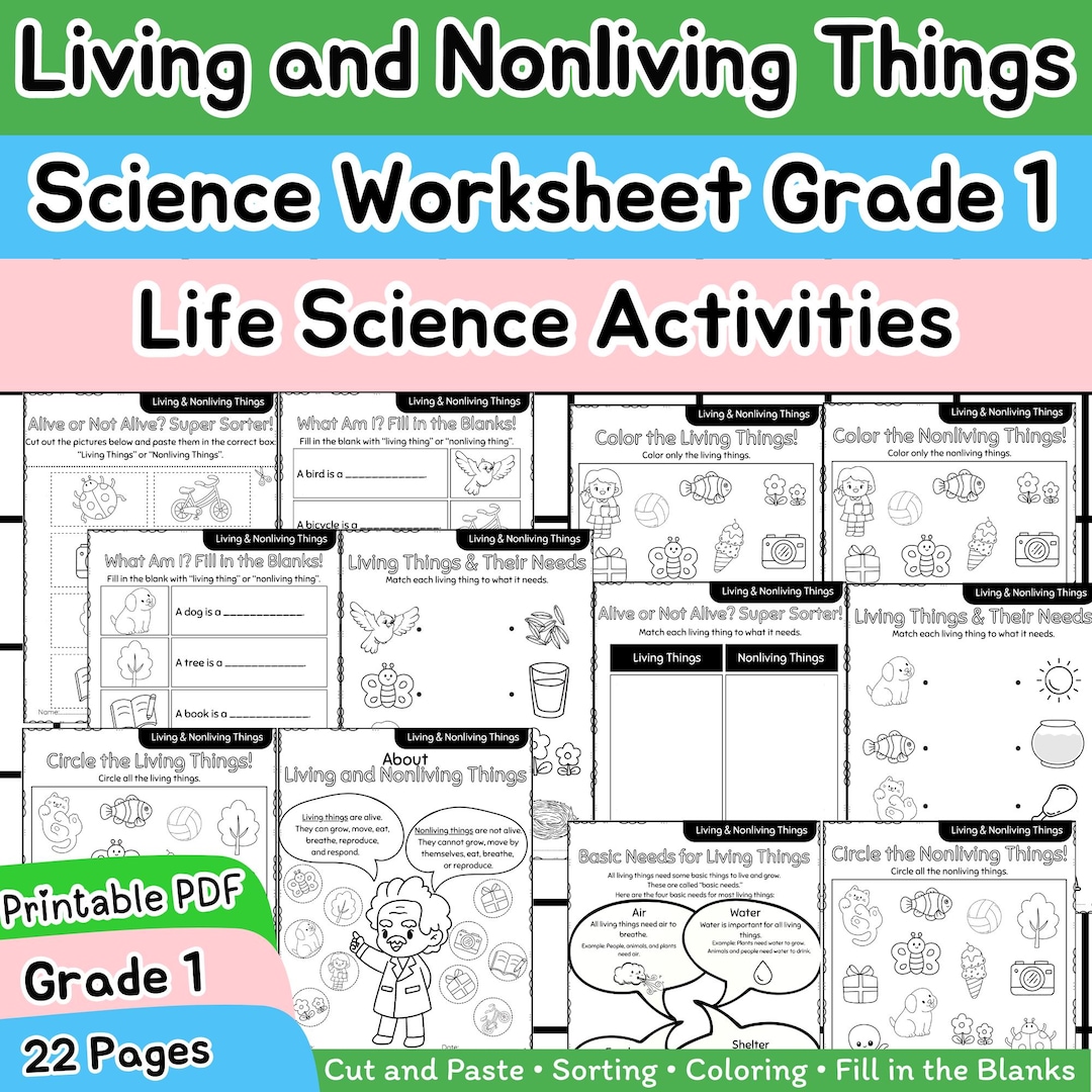 Living and Nonliving Things Worksheets: Grade 1 Life Science Activities ...