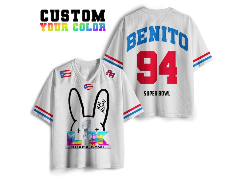 Custom Benito Puerto Rico Football Jersey,benito Bowl LX Halftime ...