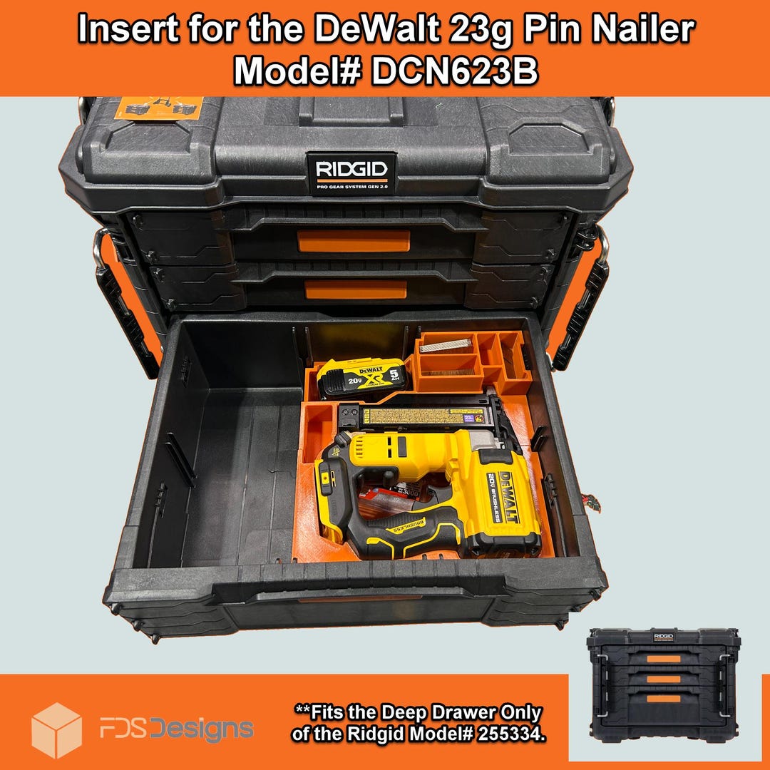 Ridgid Pro Gear 2.0 3 Drawer Tool Insert - Designed for Dewalt 23g Pin ...