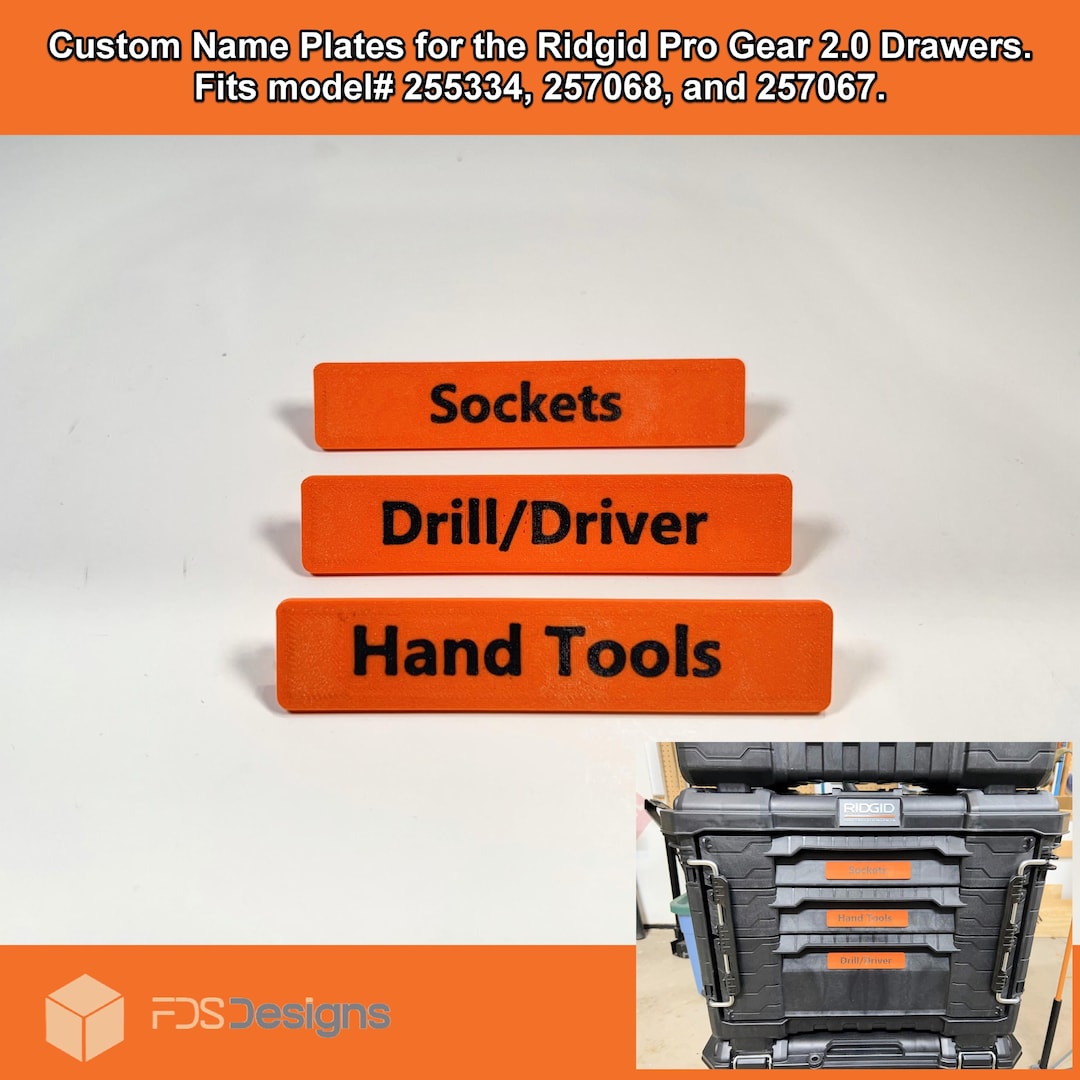 Custom Name Plates for Ridgid Pro Gear 2.0 Drawers (3-PACK). Fits All ...