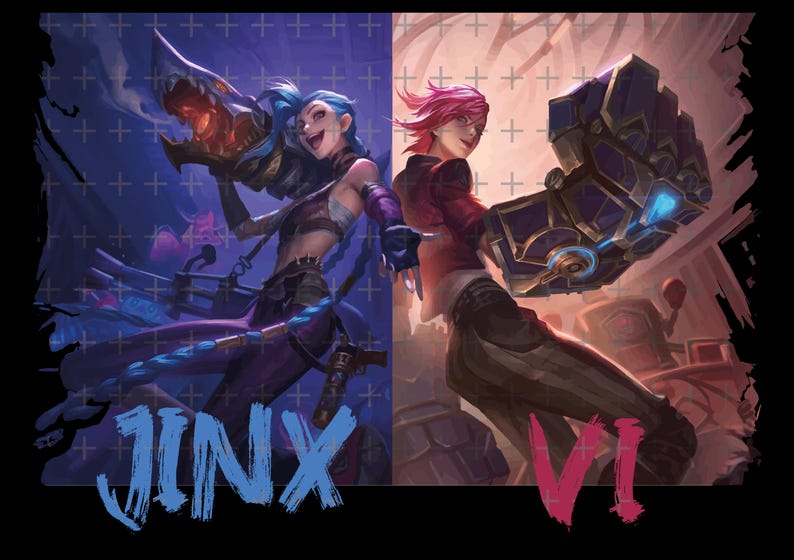 Jinx Vs Vi Digital Art, Png, Pdf, Svg | League of Legends Poster | Instant Download | Arcane ...