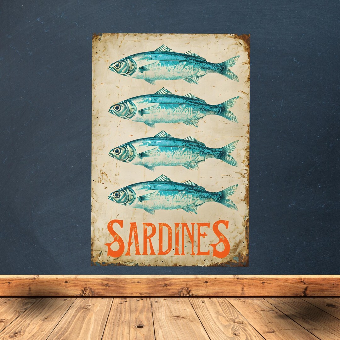 Vertical Sardines Poster, Matte Wall Art Print, Kitchen Decor, Seafood ...